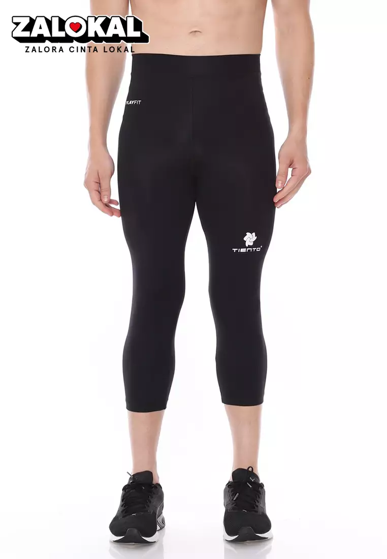 Jual Tiento Tiento Man Compression 3/4 Pants Black White Celana Legging ...
