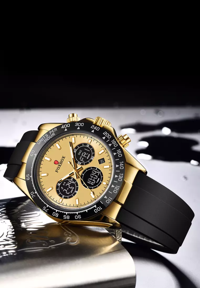 LIGE FOXBOX Chronograph Unisex IP Gold & Stainless Steel Quartz Watch ...