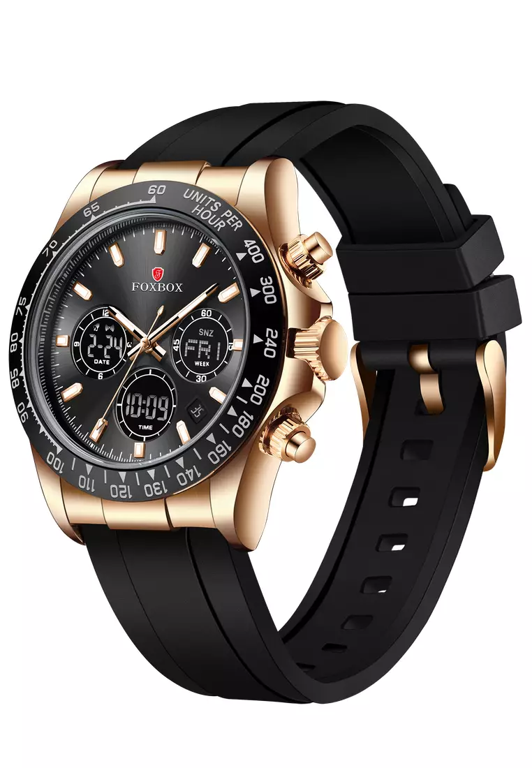 LIGE FOXBOX Chronograph Unisex IP Rose Gold & Stainless Steel Quartz ...