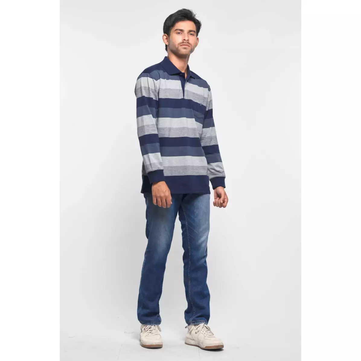 Jual Hassenda Dev Baverre Kaos Polo Kerah Salur Lengan Panjang VPB20016BRU Navy Original 2025 ...