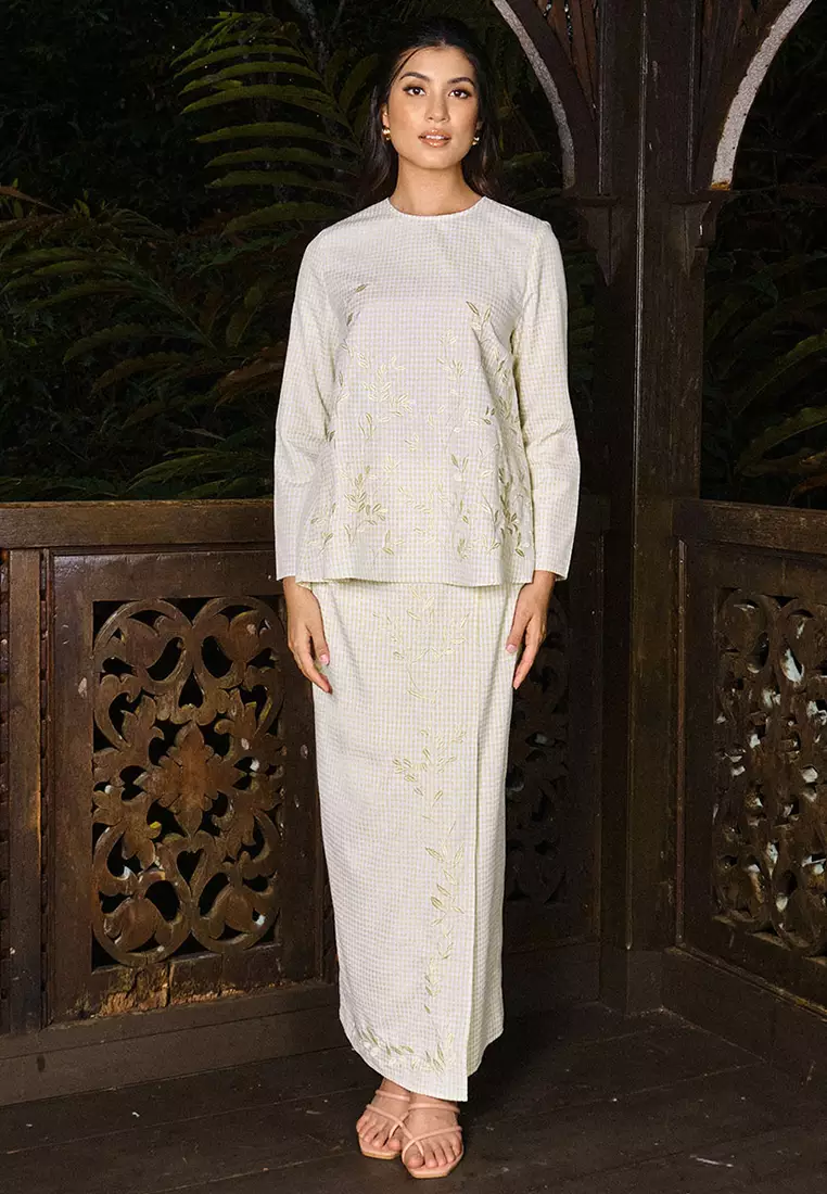 Buy POPLOOK PREMIUM Maizun Blouse & Skirt - Beige Check Online | ZALORA ...