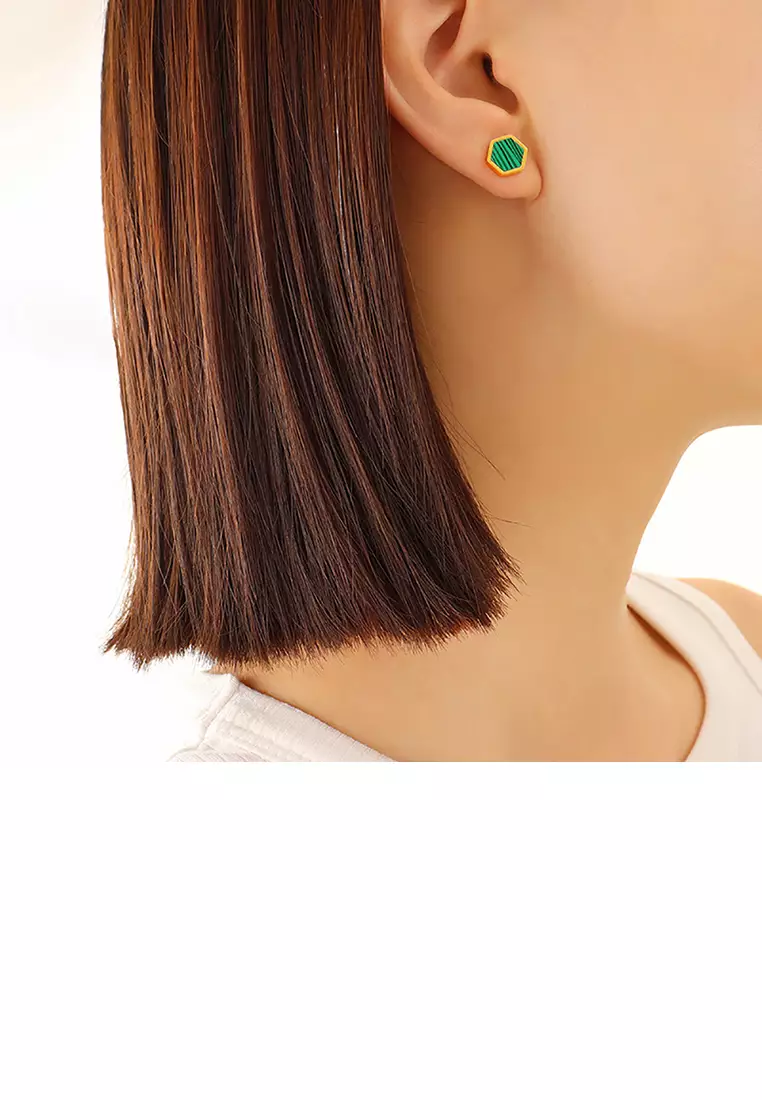 Buy SOEOES Simple Temperament Plated Gold 316L Stainless Steel Green ...