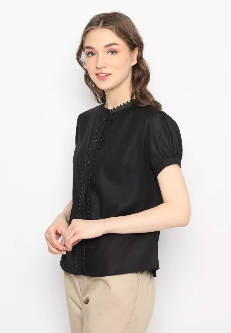 Jual FAME FAME - Blouse Wanita Lengan Pendek Hitam - 9221554 Original ...