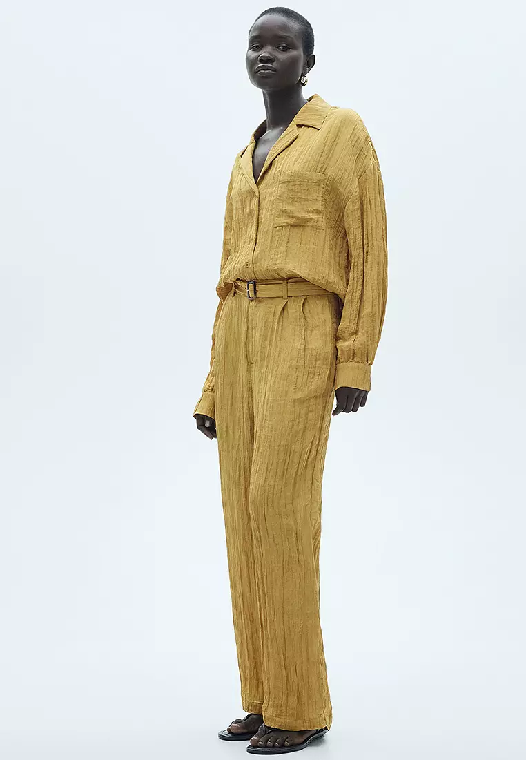 線上選購 Mango Belted Texture Pants | ZALORA 台灣