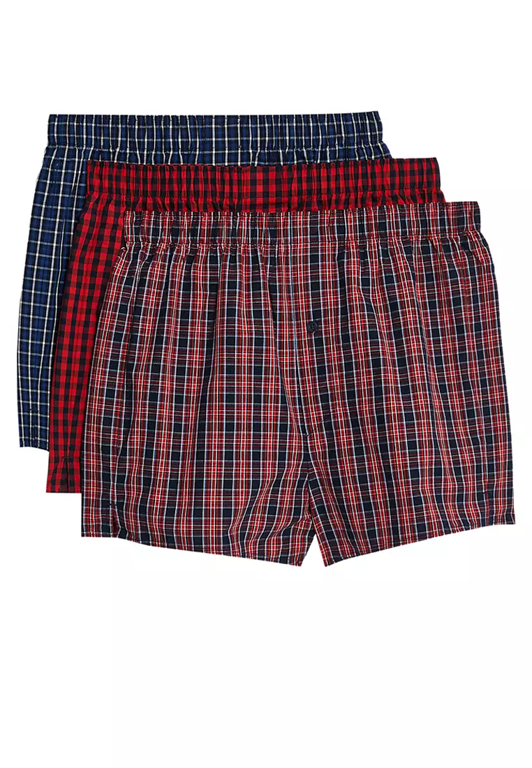 Jual Marks & Spencer 3Pk Pure Cotton Staynew™ Checked Boxers Original ...