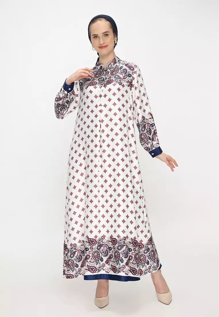 Jual Brilliant Girl Mosleem Long Dress Pasley Motif in White By ...