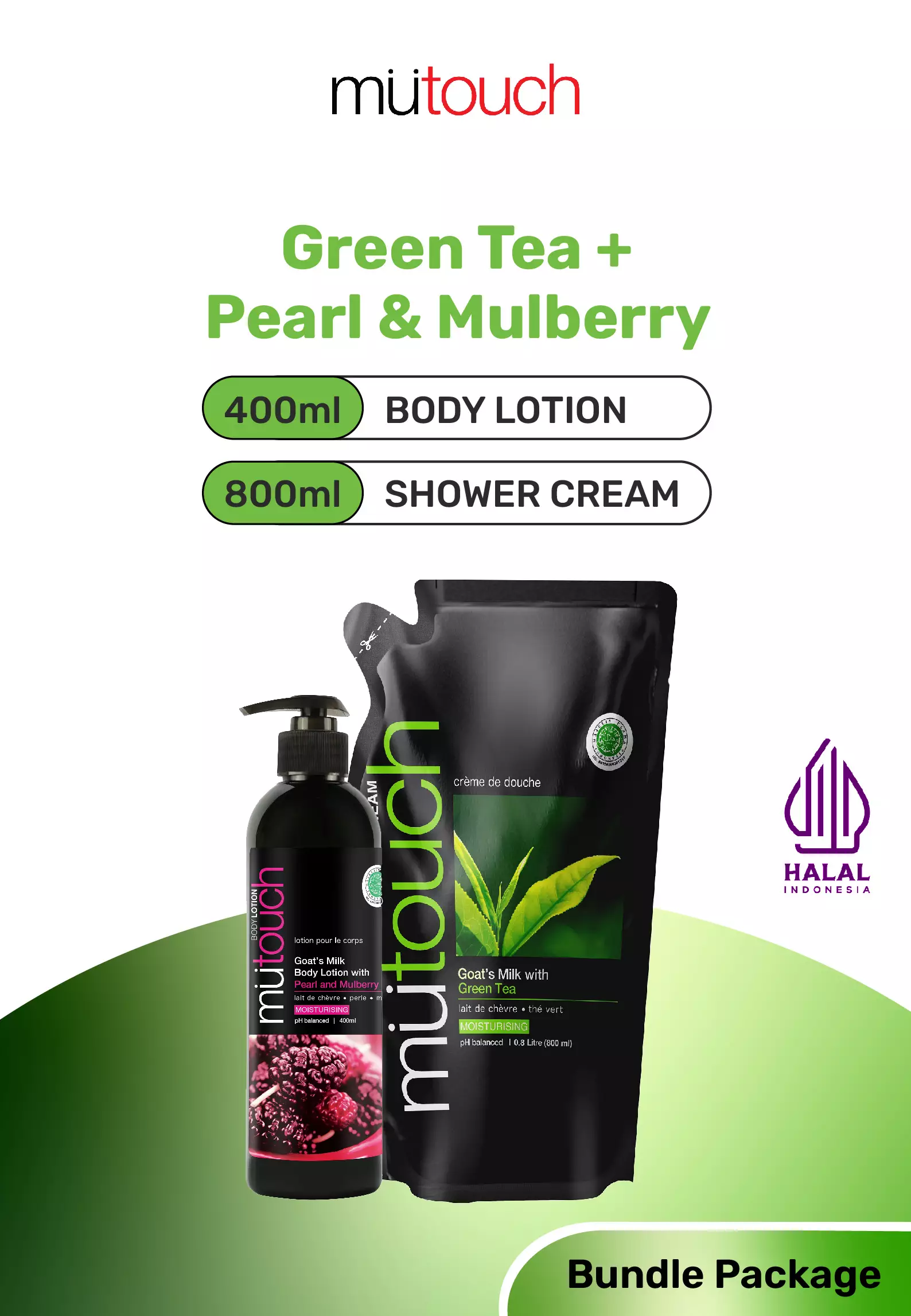 Jual Mutouch PAKET Mutouch Shower Cream GREEN TEA 800ml + Body Lotion ...