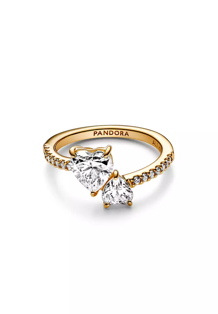 Buy Pandora Pandora 14k Gold Plated Double Heart Sparkling Ring Online ...