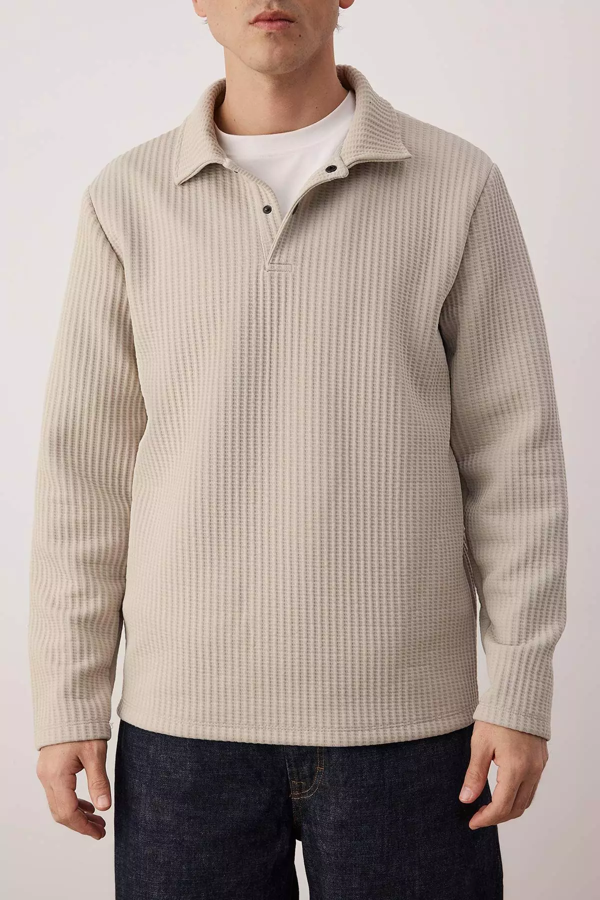 Buy Trendyol Stone Relaxed Cut Waffle Textured Polo Neck Sweatshirt ...