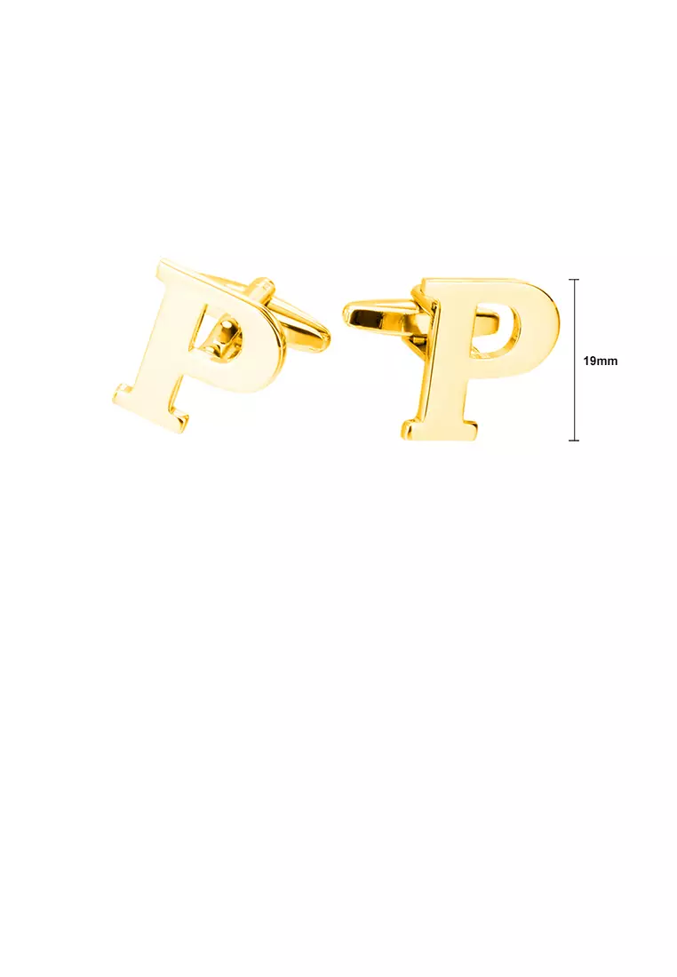 Buy SOEOES Simple Personality Plated Gold English Alphabet P Cufflinks ...