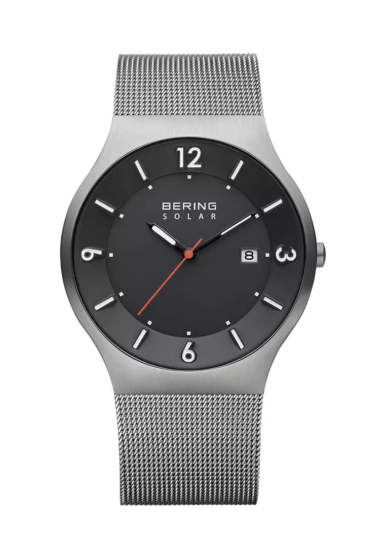 Buy Bering Time Men's Grey Steel Mesh Bracelet and Grey Dial Solar ...