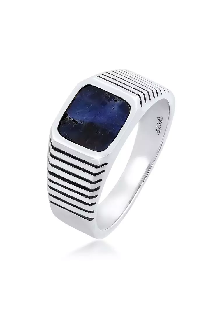 Buy Kuzzoi Ring Men Signet Square Solid Trend with Sodalite in 925 ...
