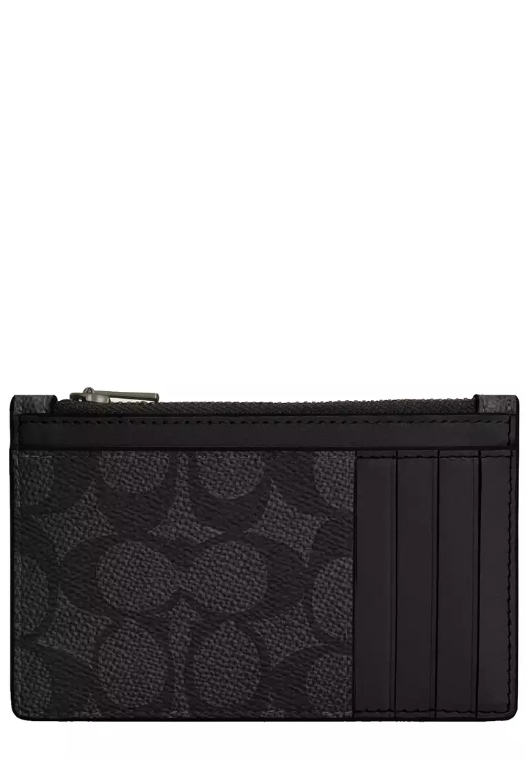 Buy COACH Zip Card Case In Signature Canvas in Charcoal/ Black CV764 ...
