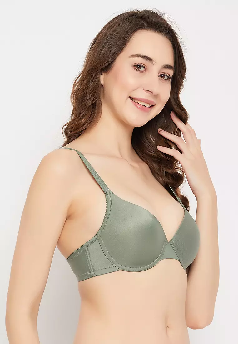 Clovia Clovia Level 1 Push-Up Padded Underwired Demi Cup T-shirt Bra in Sage Green 2025 | Buy ...