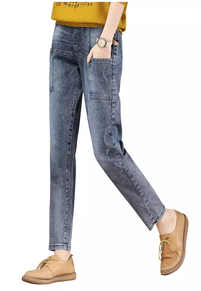 Buy A-IN GIRLS Elasticated Waist Panel Jeans Online | ZALORA Malaysia
