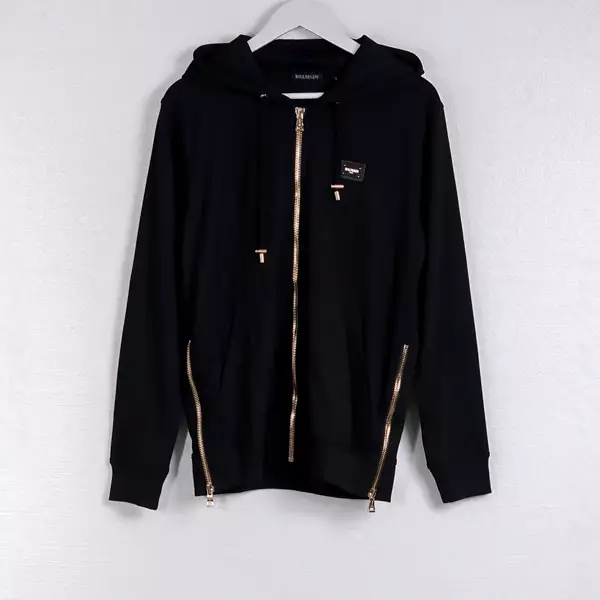 Jual Balmain Hoodie BALMAIN TEXT FOIL GOLD BLACK ZIP HOODIE 100% ...