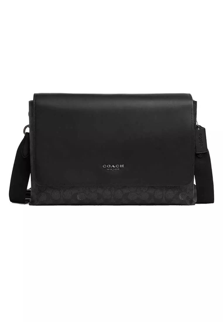 Buy Coach Caleb Messenger Bag In Signature Canvas Charcoal/Black CY837 ...