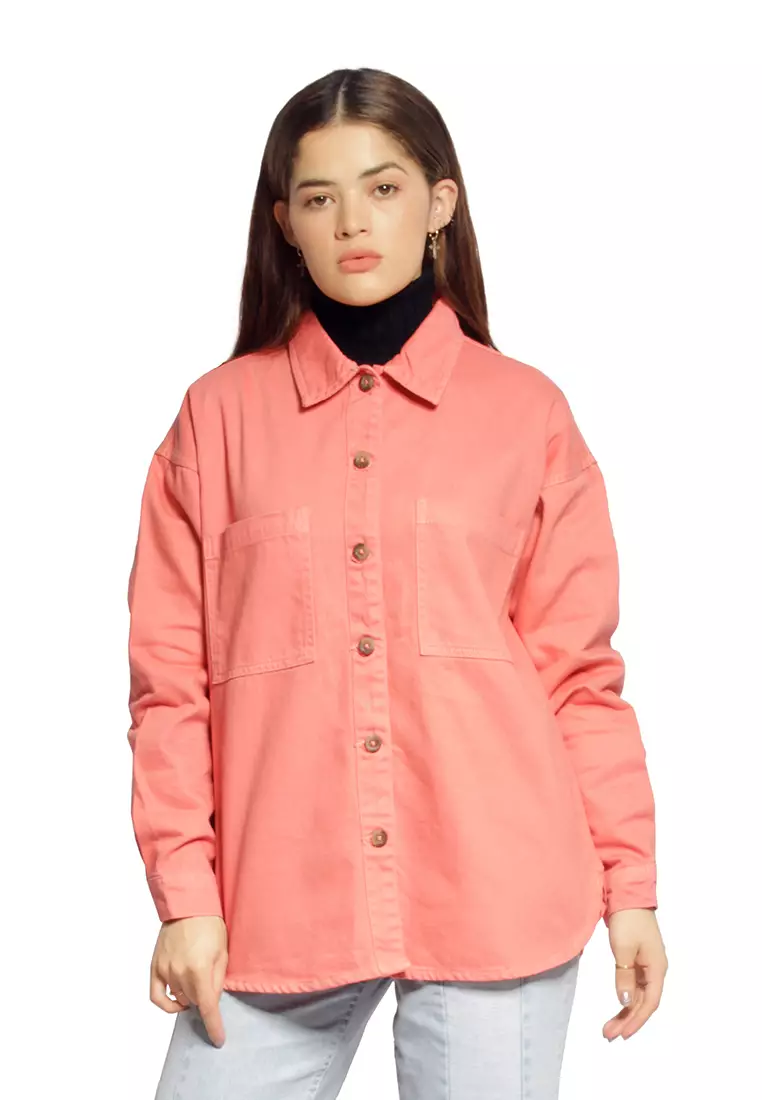 Buy London Rag Coral Tie Up Detail Twill Shacket Online | ZALORA Malaysia