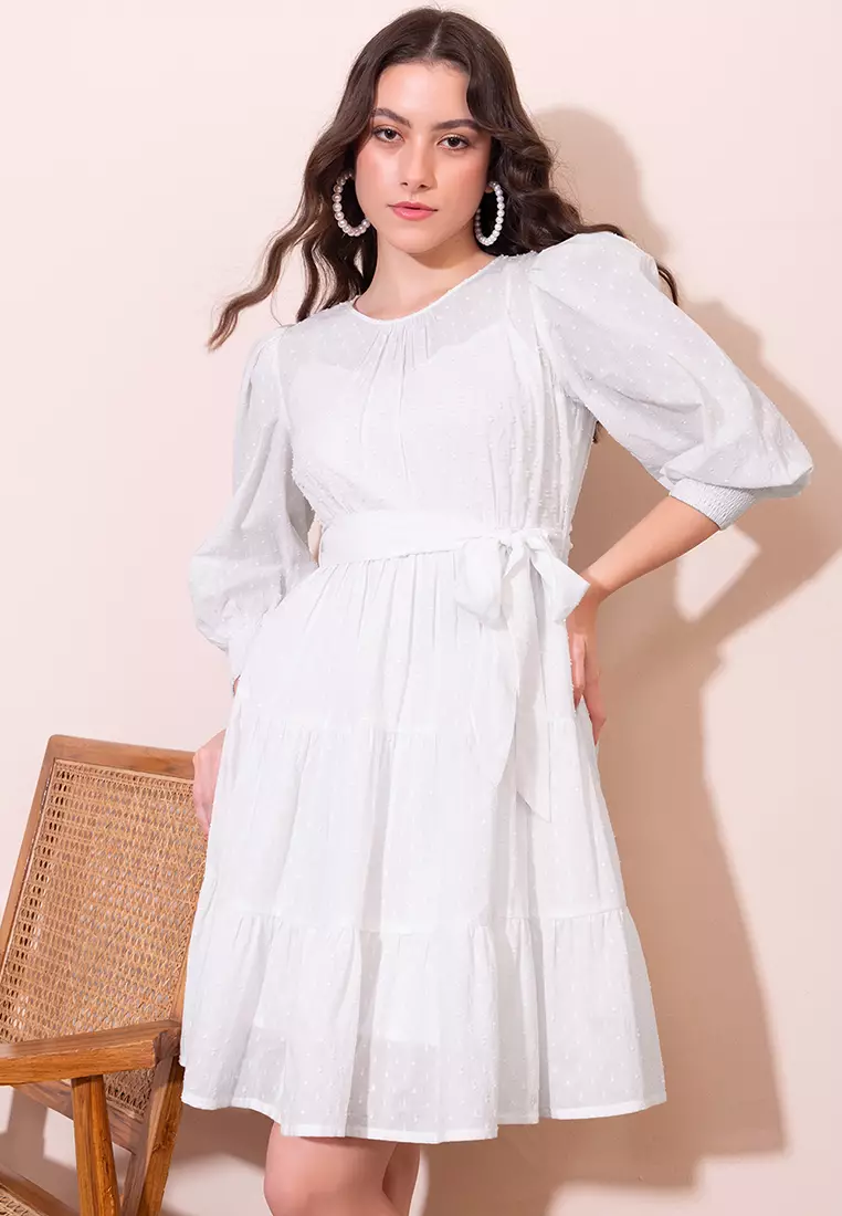 Buy FabAlley White Swiss Dot Tiered Dress With Camisole 2025 Online ...