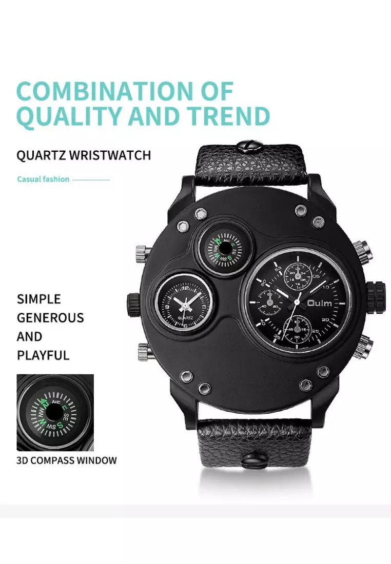 Buy OPCHIC Dual Time Zone Large Dial Compass Men's Quartz Watch 2024 ...