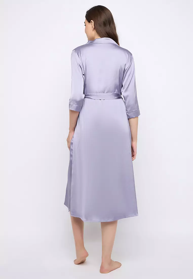 Buy Clovia Clovia Chic Basic Long Robe in Light Purple- Satin 2025 ...