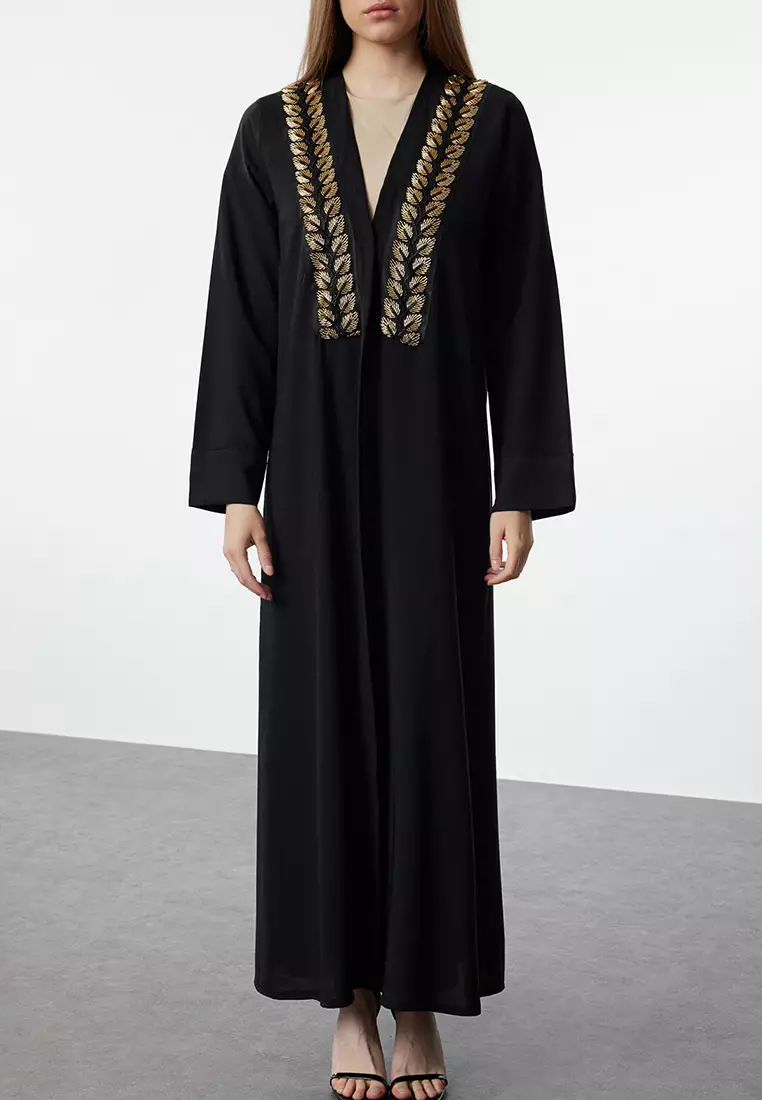 Buy Trendyol Black Stone Embroidered Woven Cap & Abaya & Abaya ...