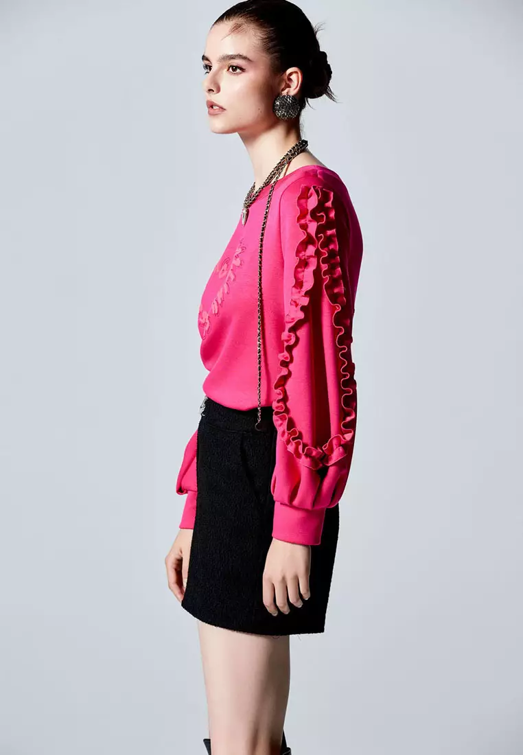 Buy iROO Heart Shape Top With Ruffle Sleeve Detail 2025 Online | ZALORA