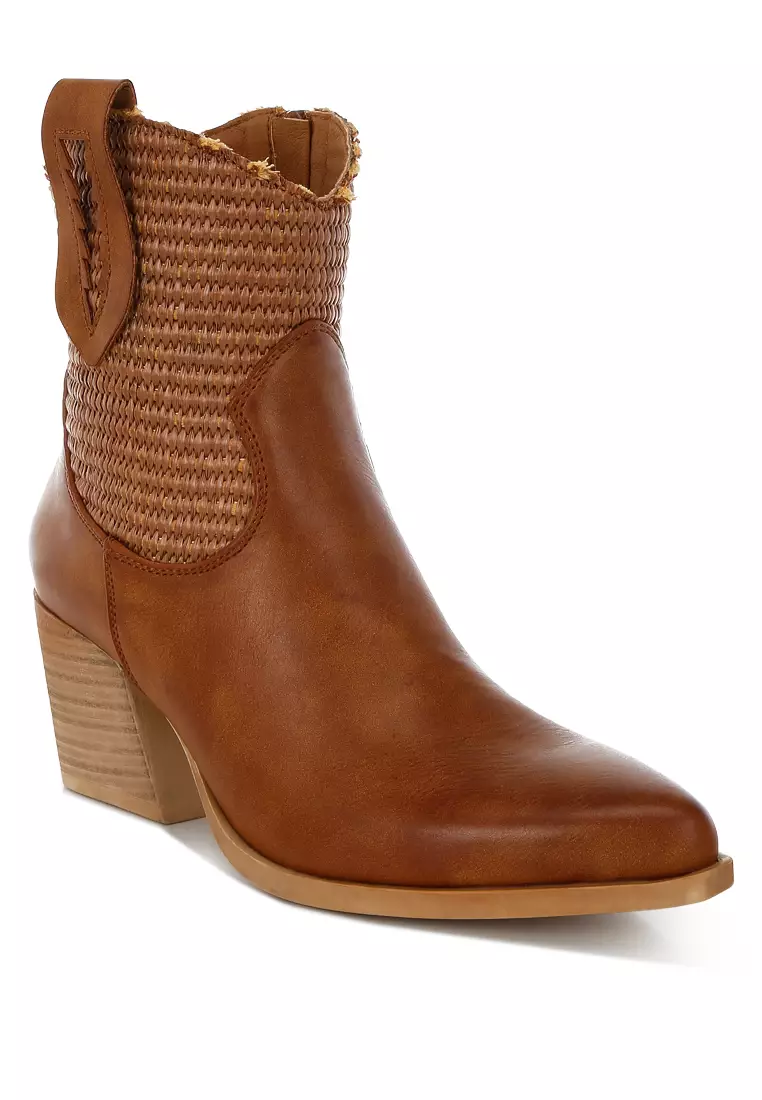 Buy London Rag Raffia & Faux Leather Cowboy Boots in Tan 2026 Online ...