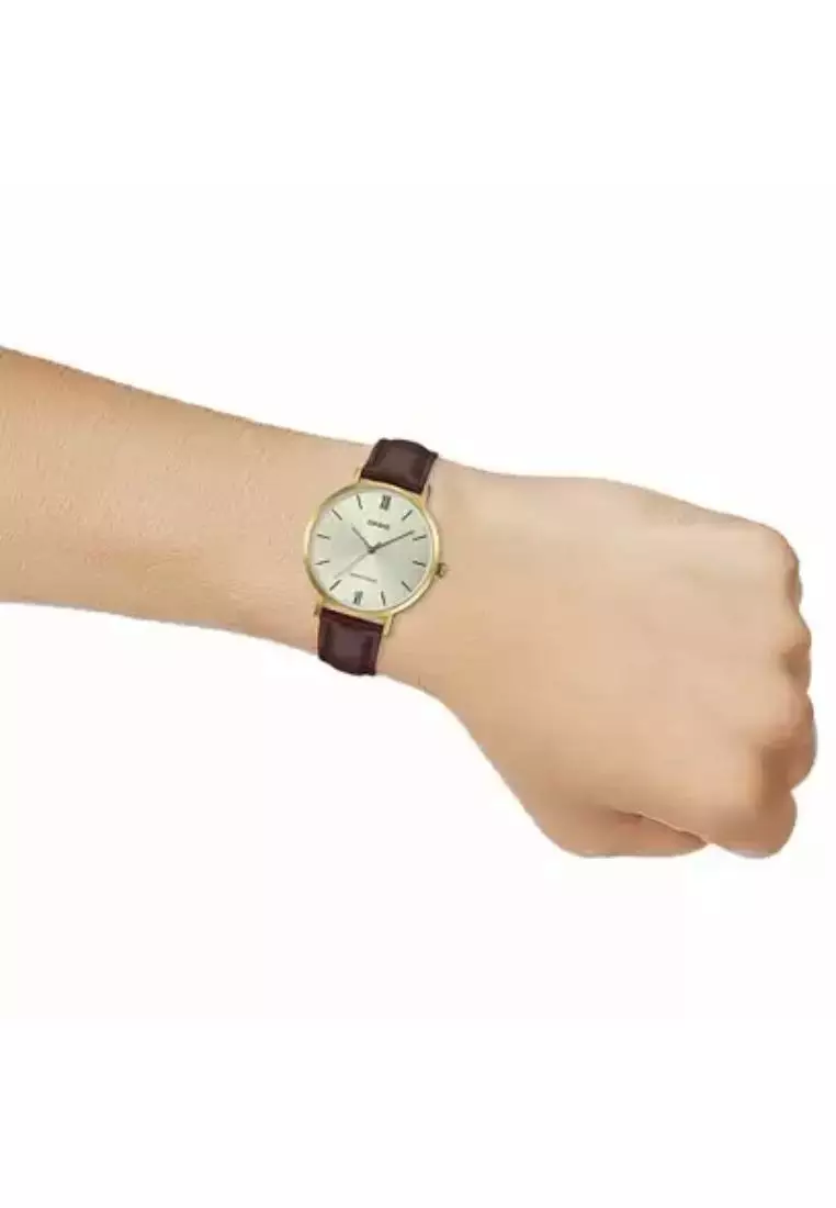 Buy Casio Women's Analog LTP-VT01GL-9B Gold tone Brown Leather Watch ...