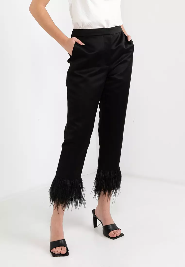 Buy Kate Spade New York Satin Feather Trim Pants (cv) Online | ZALORA ...