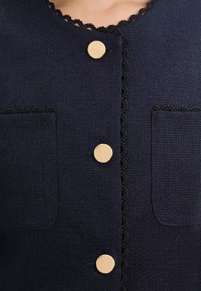 Buy Pomelo Tweed Jacket - Navy 2026 Online | ZALORA