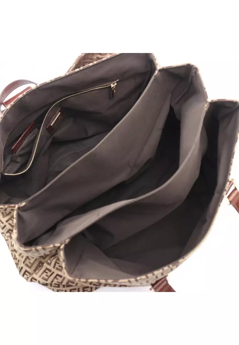 Buy Fendi Pre-Loved Fendi Zucchino Handbag canvas leather beige Brown ...