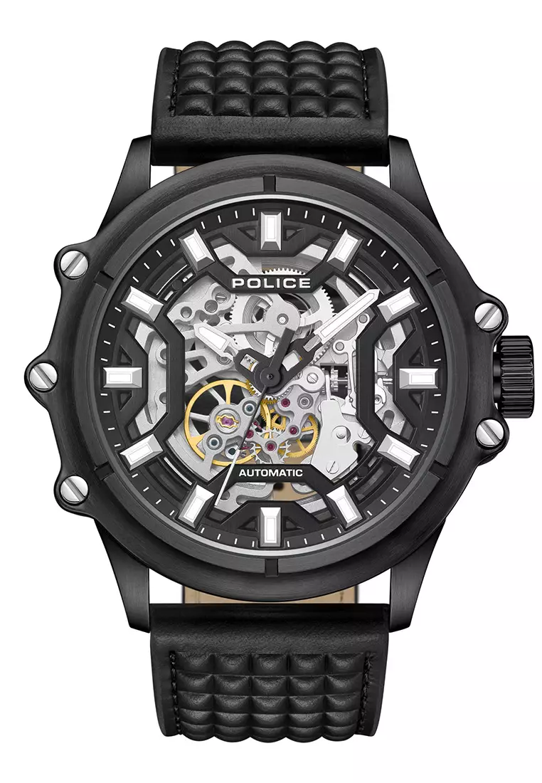 Buy Police Police Luang Black Leather Analog Automatic Watch For Men ...