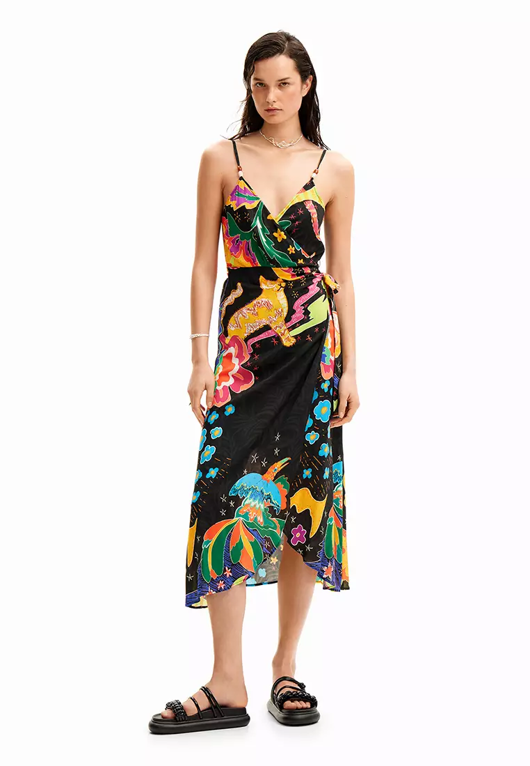 Buy Desigual Desigual Woman Jungle design wrap midi dress. 2025 Online ...