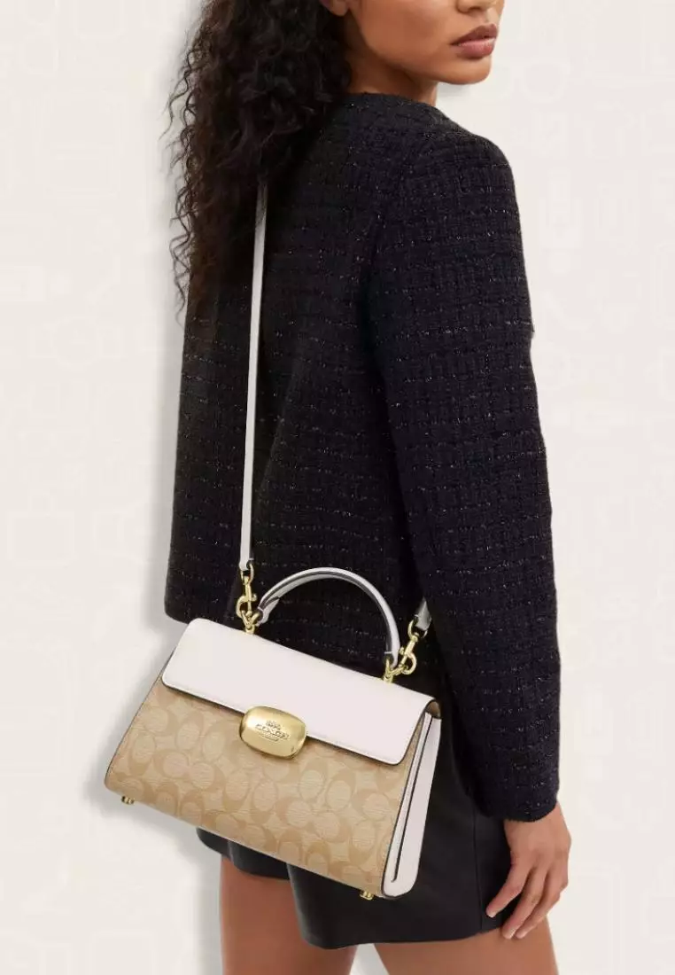 Jual Coach Coach Eliza Top Handle In Signature Canvas Light Khaki Chalk ...