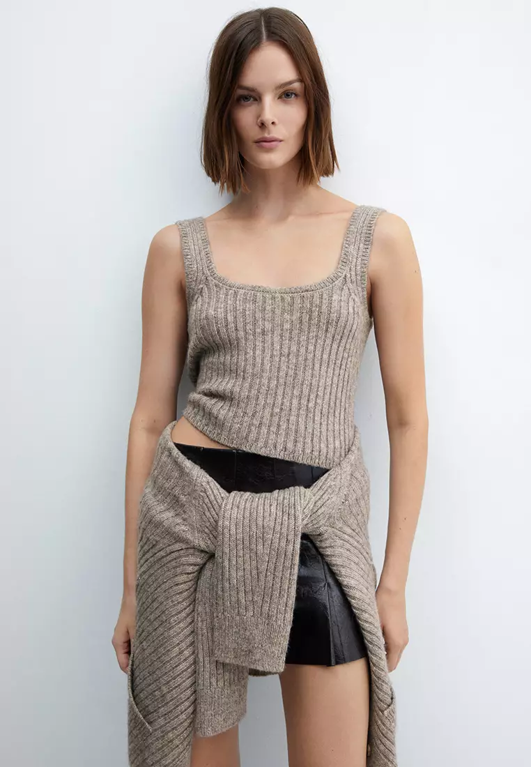 Buy Mango Ribbed Strap Top 2025 Online | ZALORA