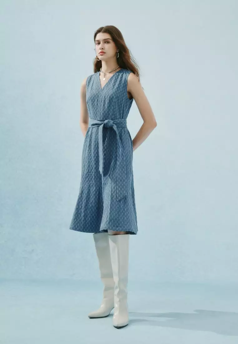 Buy G2000 Cotton Denim Jacquard Flare Dress 2025 Online | ZALORA
