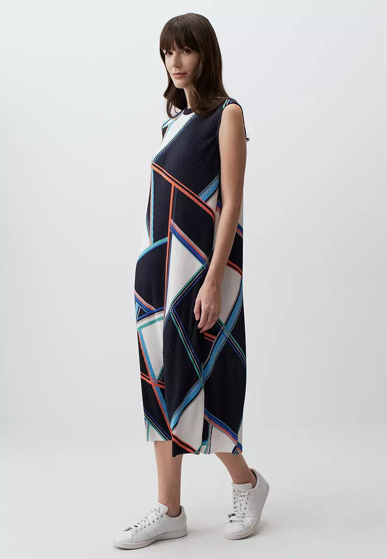 Jimmy Key Jimmy Key Multi-Colored Geometric Patterned Pleated Midi ...