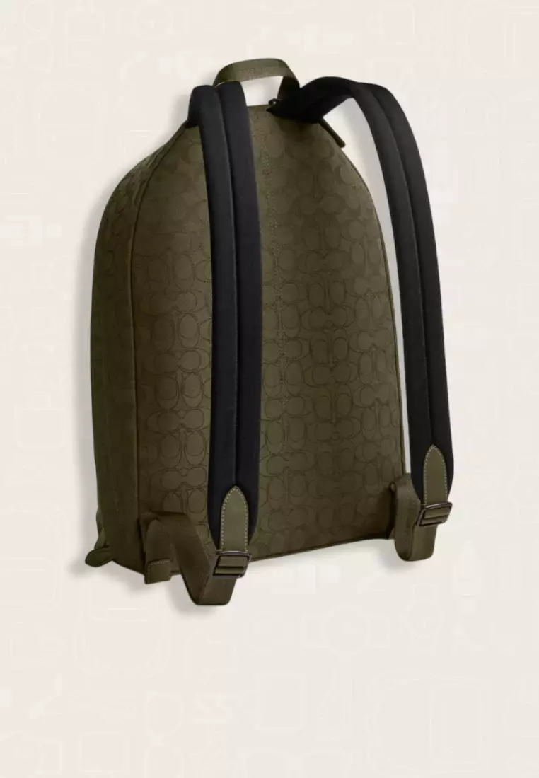 Jual Coach Coach Hall Backpack In Signature Jacquard Olive Drab ...