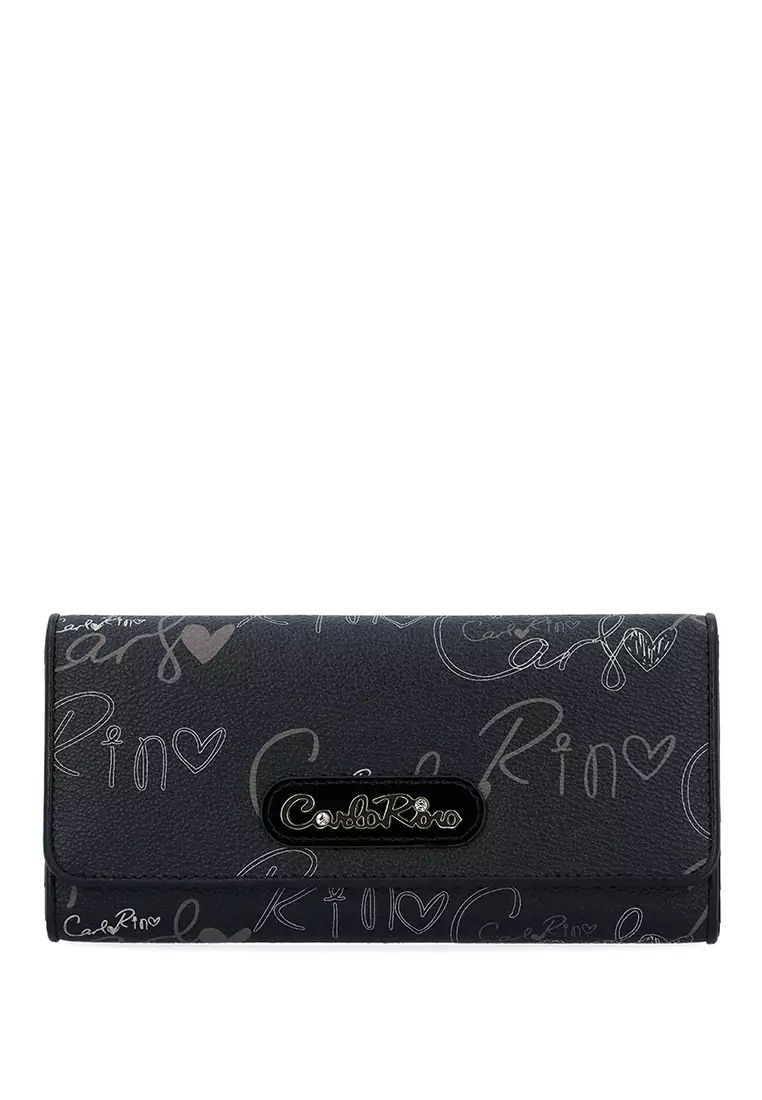 Buy Carlo Rino Black Calligraphy Monogram 3-fold Long Wallet Online ...