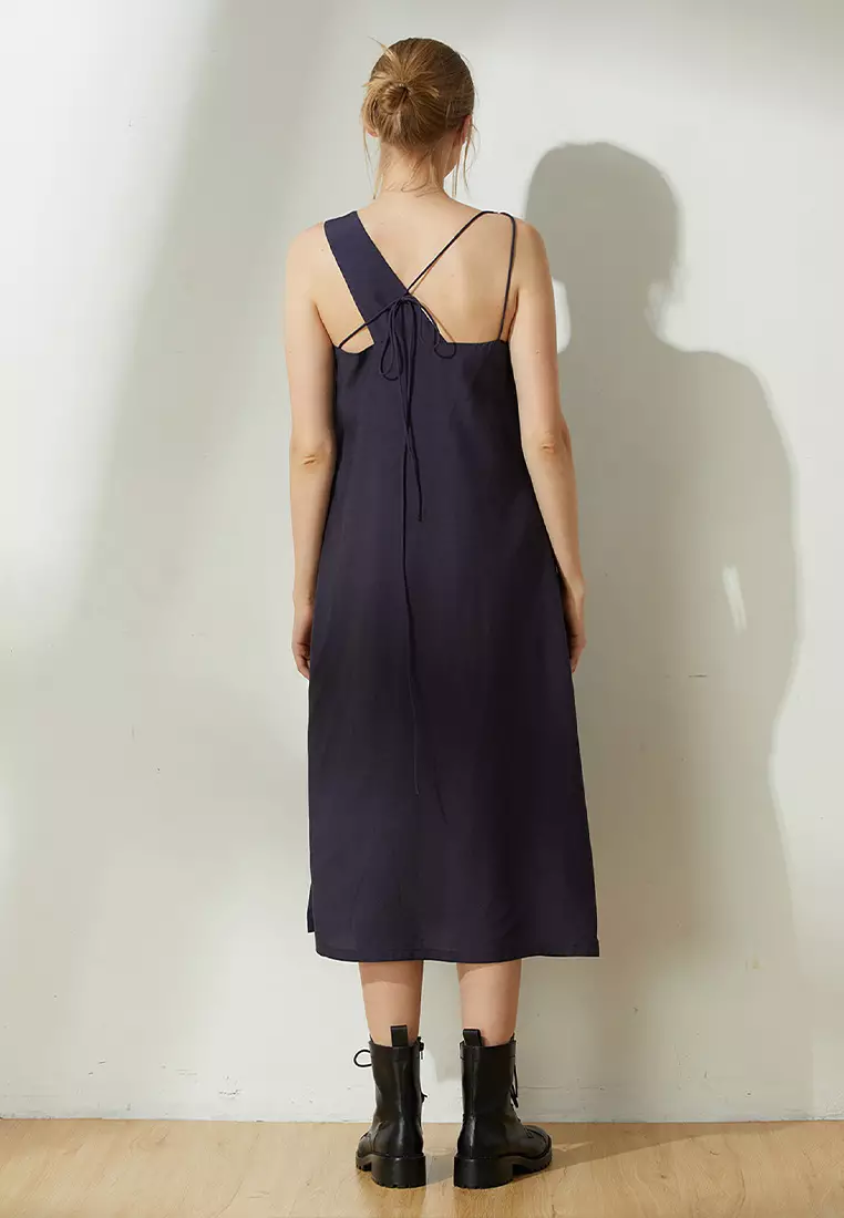 Buy SALIENT LABEL Asteria Tie-back Midi Dress in Midnight Navy 2024 ...