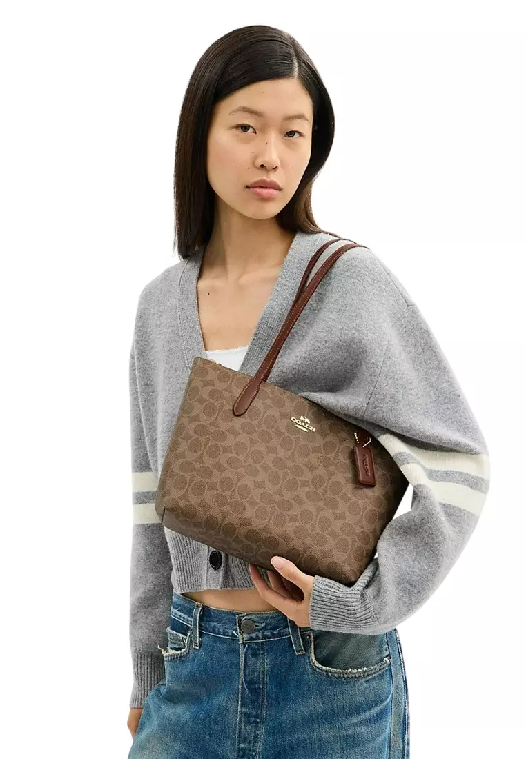 Coach Fiona Zip Tote Bag In Signature Canvas - Tan/Brown 2026 | Buy ...