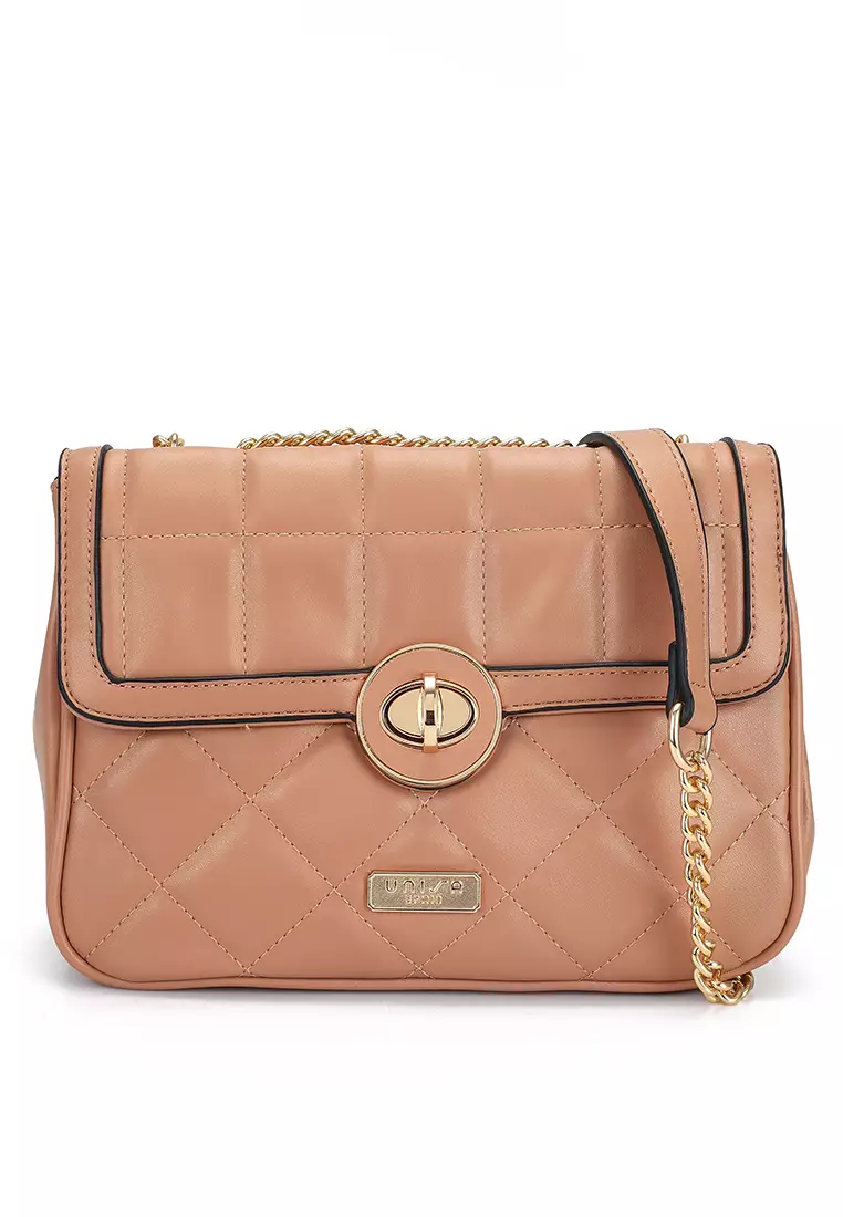 Jual Unisa Quilted Metal Chain Sling Bag With Turn Lock Original 2024 ...