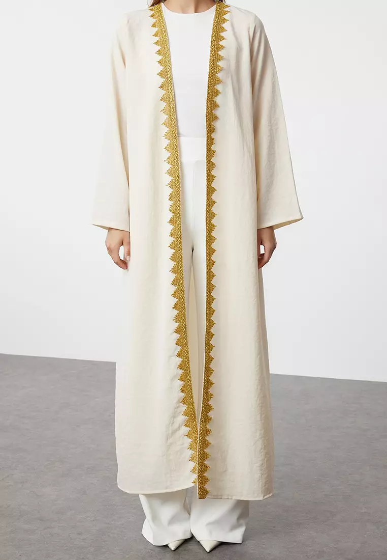 Jual Trendyol Light Beige Gold Embroidered Detailed Woven Cap & Abaya ...