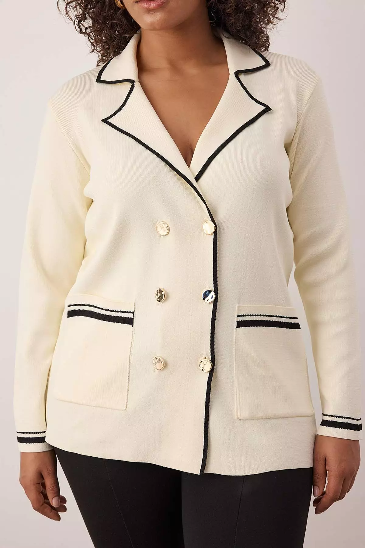 Buy Trendyol Ecru Jacket Collar Line Detailed Knitwear Jacket-Look ...