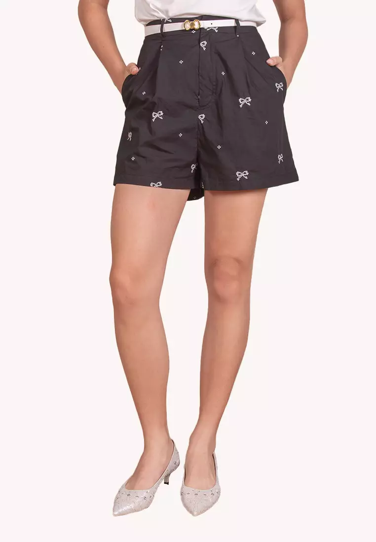 Buy L'zzie LZZIE PAOLA EMBROIDERED SHORTS WITH BELT - BLACK Online ...