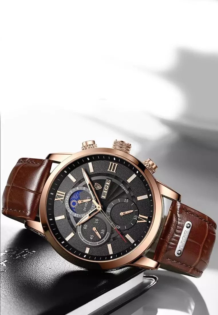 Buy LIGE Chronograph, Unisex, IP Rose Gold Stainless Steel Quartz Watch ...