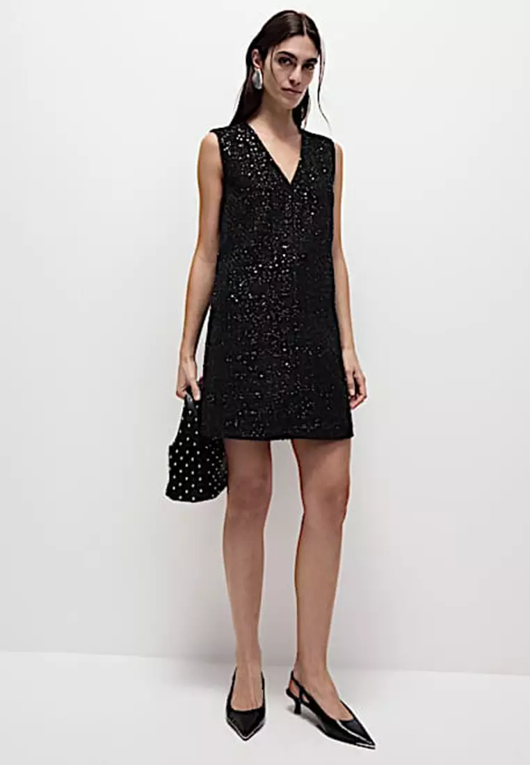 Jual Marks & Spencer Sparkly V-Neck Mini Shift Dress Original 2026 ...