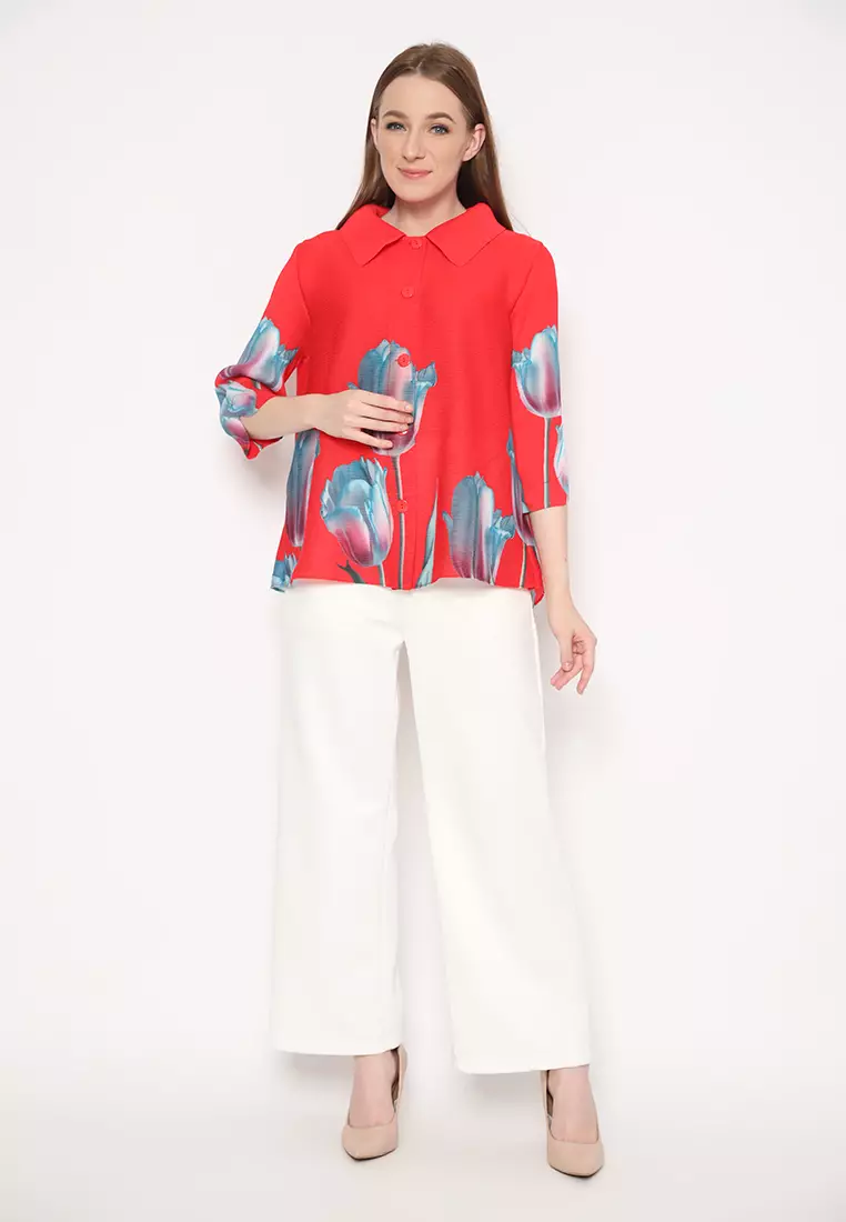 Jual Rupa Arupa Rupa Arupa - Red Verona Pleats Blouse with Silver ...