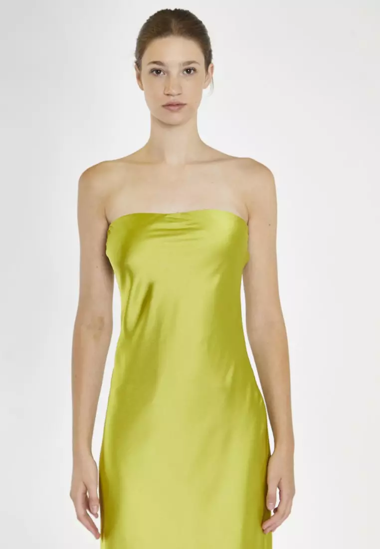 Buy Glamorous Citrus Green Strapless Bias Cut Midaxi Dress Online ...